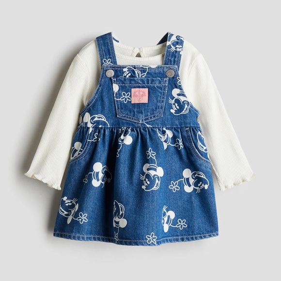H&M | Dresses | Hm Disney Minnie Mouse Overall Denim Dress 2 Piece Set ...